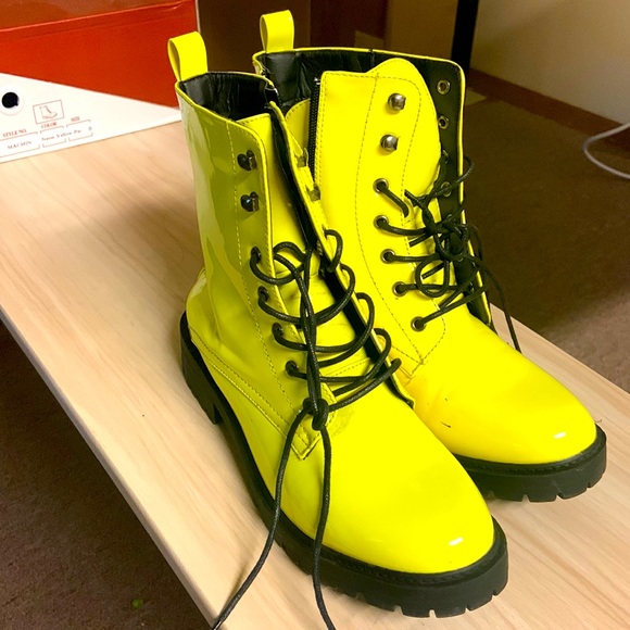 Shoes | Neon Yellow Combat Boots | Poshmark
